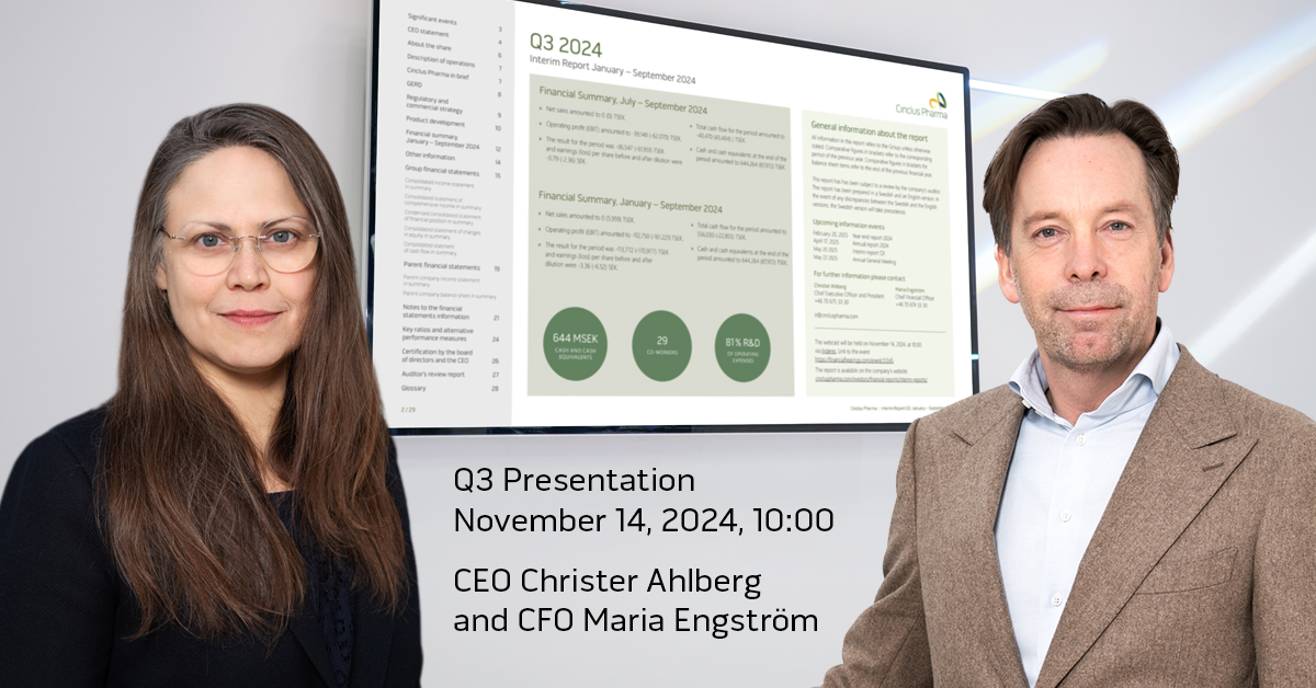 Cinclus Pharma presents the Q3 report for 2024